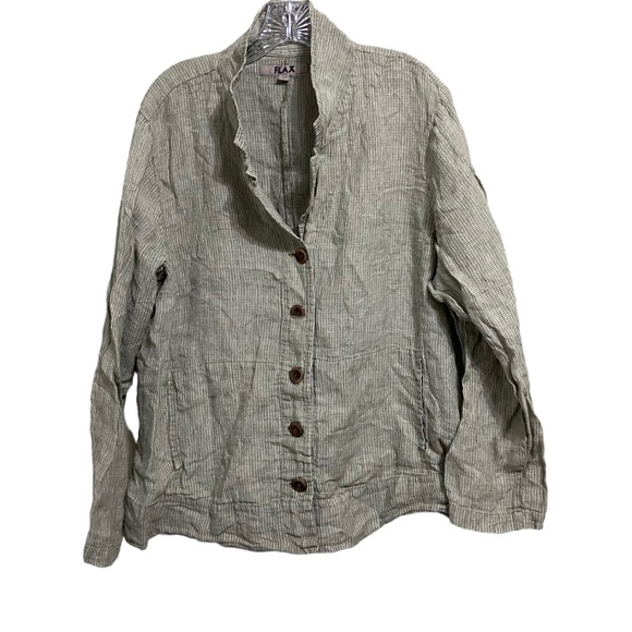 Flax | Tops | Flax Sz Lg Checked Green Linen Button Up Blouse Top ...